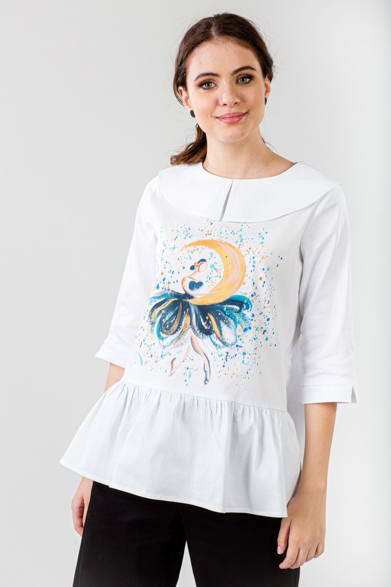 BLUZĂ ALBĂ CU GULER PICTATĂ „AZORA” ⋆ AnTanTe Design