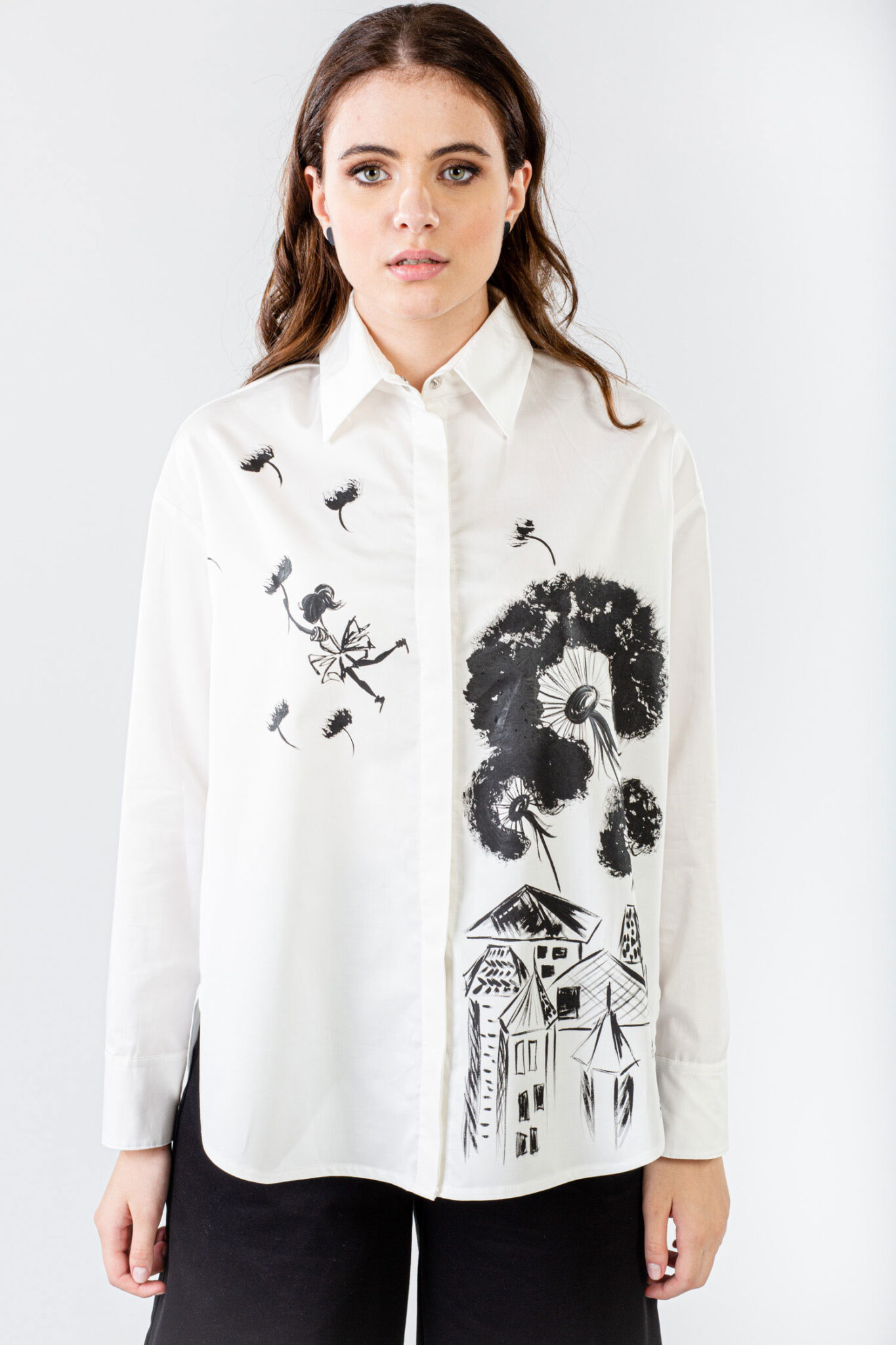 CĂMAȘĂ ALBĂ OVERSIZED PICTATĂ “RONA” ⋆ AnTanTe Design