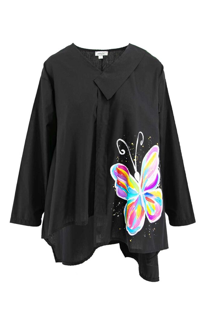 CĂMAȘĂ NEAGRĂ ASIMETRICĂ PICTATĂ MANUAL “FINN” ⋆ AnTanTe Design