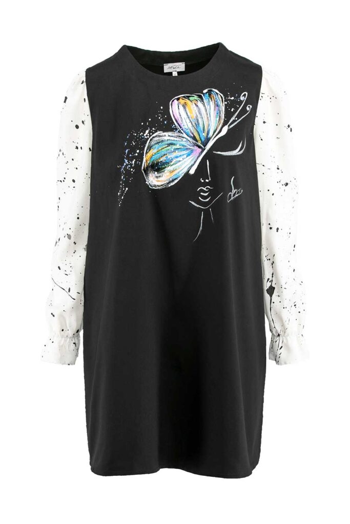 ROCHIE NEAGRĂ MÂNECI PICTATE “KIRA” ⋆ AnTanTe Design