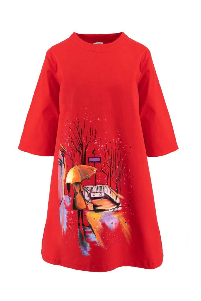 ROCHIE ROȘIE EVAZATĂ PICTATĂ MANUAL "PERA" ⋆ AnTanTe Design