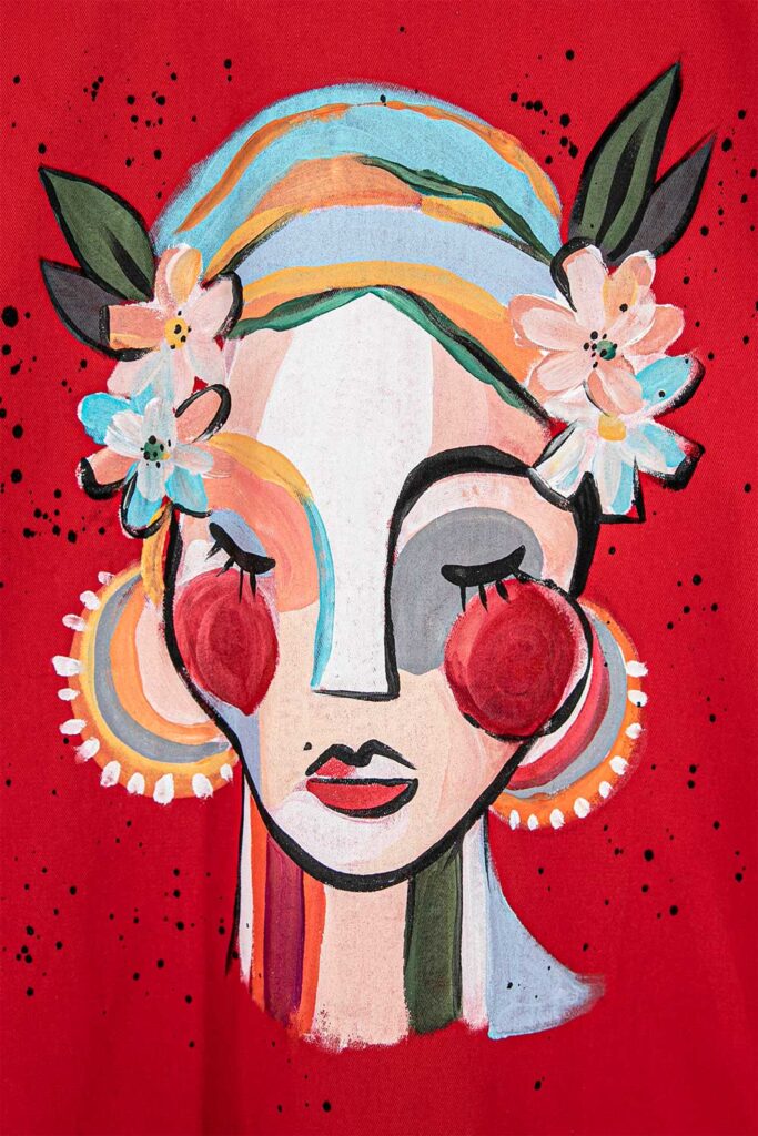 ROCHIE ROȘIE MIDI PICTATĂ MANUAL "RIDA" ⋆ AnTanTe