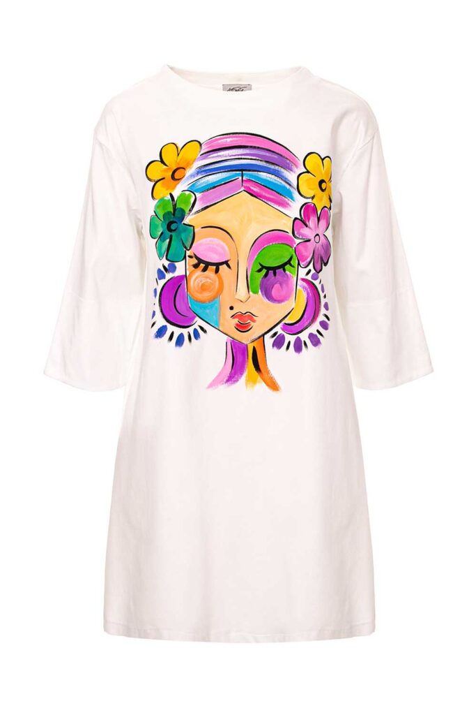 Rochie albă evazată pictată manual “Matilda” ⋆ AnTanTe Design