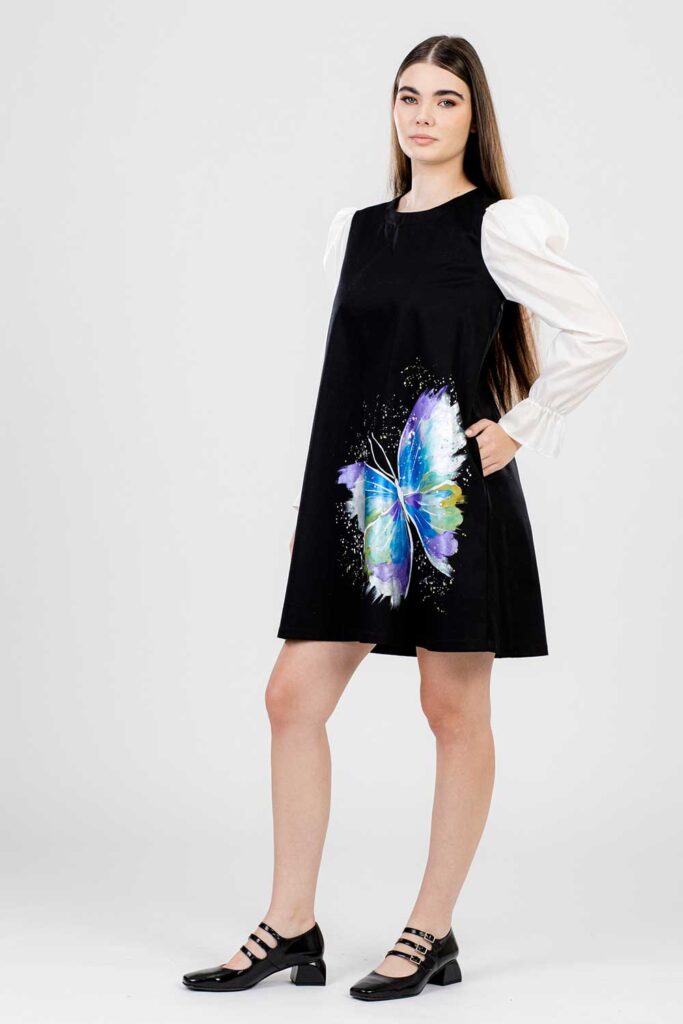Rochie neagră mâneci albe „Fluture” ⋆ AnTanTe Design