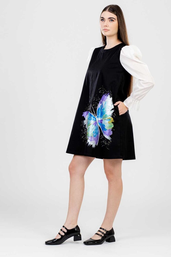Rochie neagră mâneci albe „Fluture” ⋆ AnTanTe Design