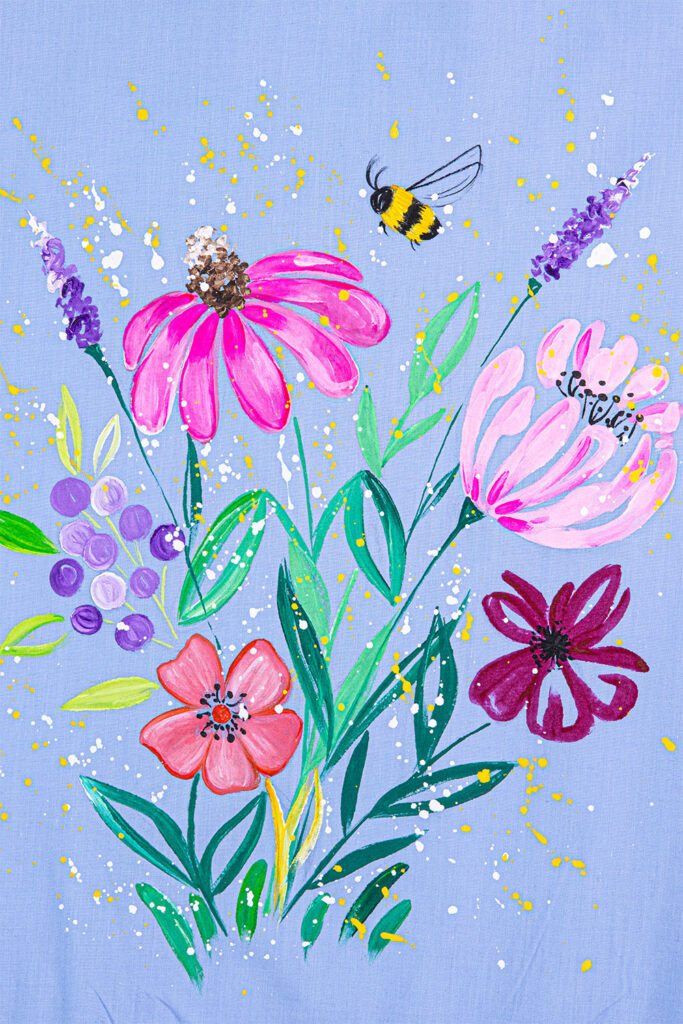 Bluza bleu guler asimetric flori “Isabel” ⋆ AnTanTe Design