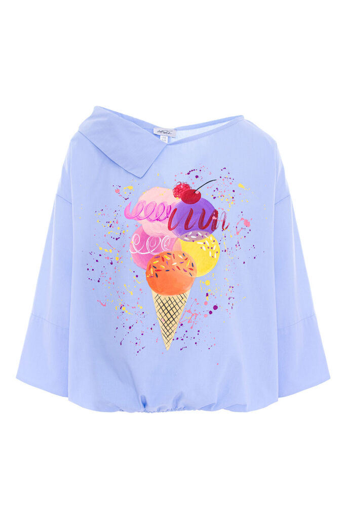 Bluza bleu guler asimetric înghețată “Maldi” ⋆ AnTanTe Design