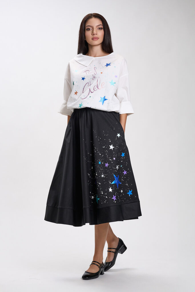 Fusta neagra pictata manual stele “Celestine” ⋆ AnTanTe Design